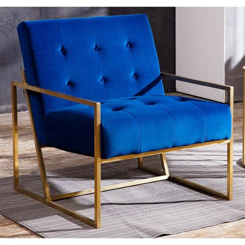 SMC FURNITURE VISTARA Arm Chair in Gold Finish (BLUE) – SMC Furnitures
