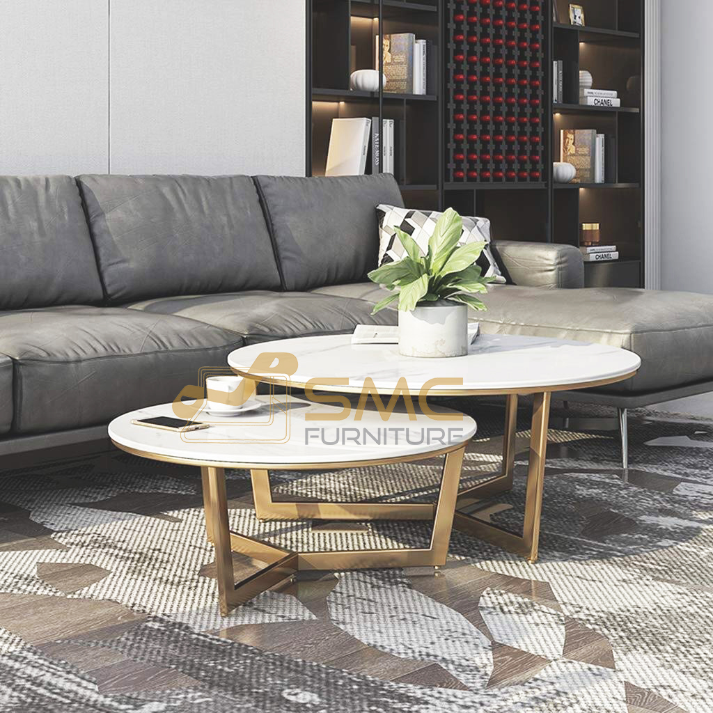 SMC FURNITURE Stark Nesting Tables with Marble top in Gold Finish – SMC ...