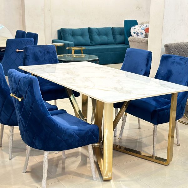 DS11 Dining set with 6 chairs in gold fininsh – SMC Furnitures