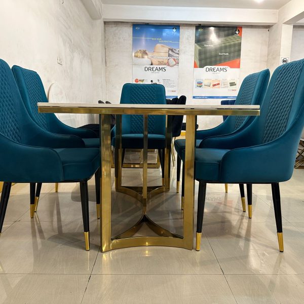 DS12 6 seater dining set in gold finish – SMC Furnitures